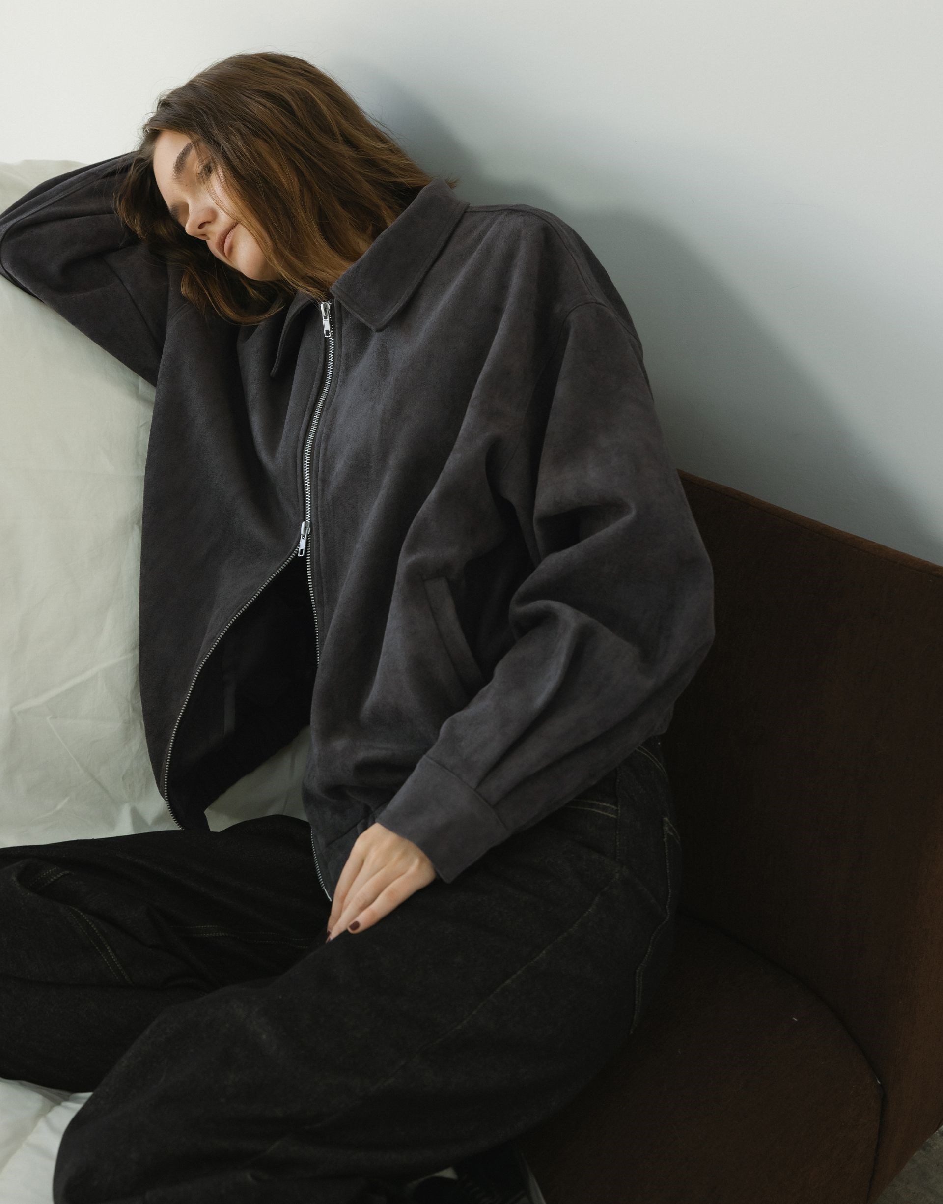 品牌LOGO麂皮翻領雙拉鍊外套 ｜ PAZZO 生活好感衣著