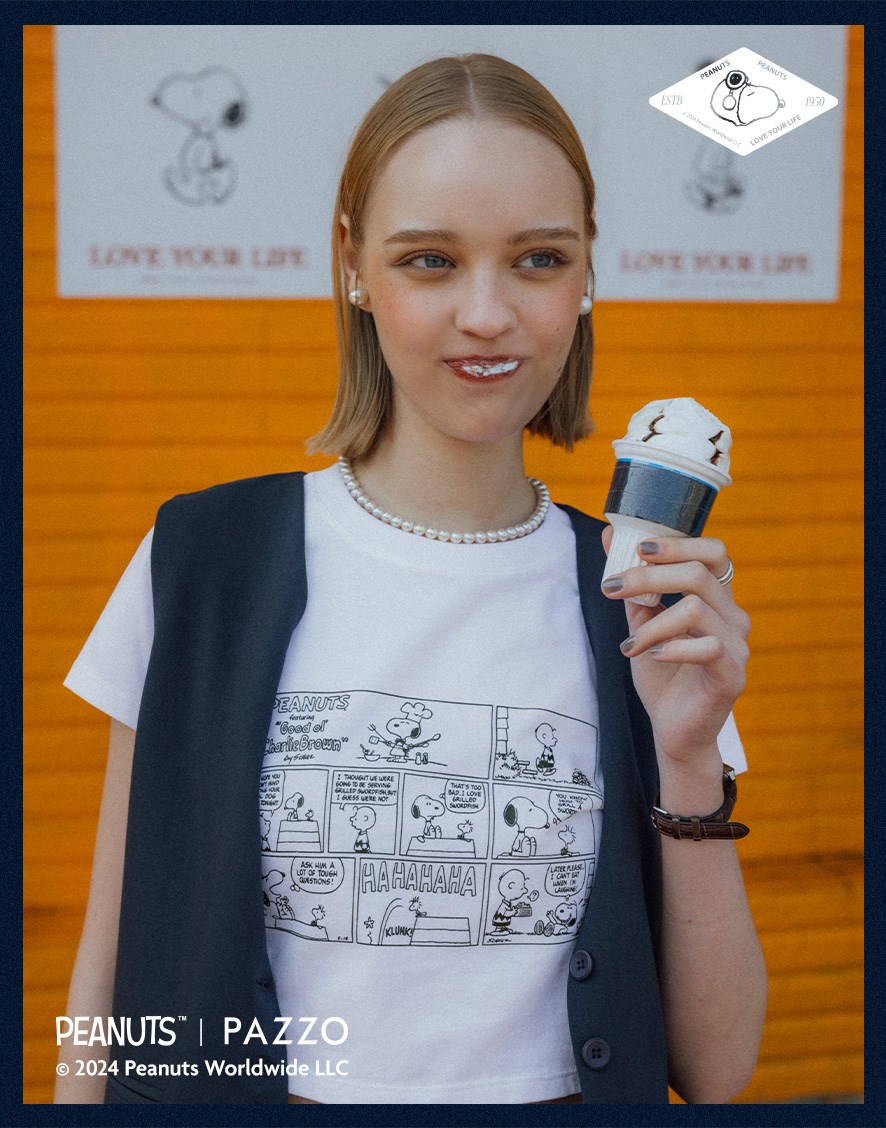 MIT PEANUTS漫畫格圓領印花TEE ｜ PAZZO 生活好感衣著